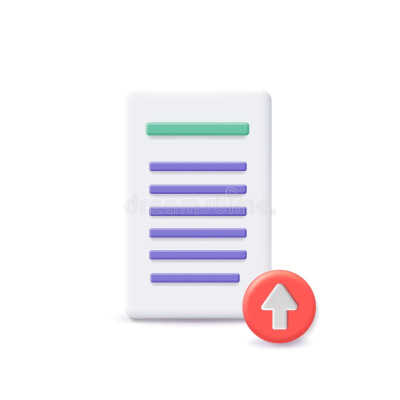 Vector Upload File 3d Icon. Paper Sheet and File Upload Data Arrow ...