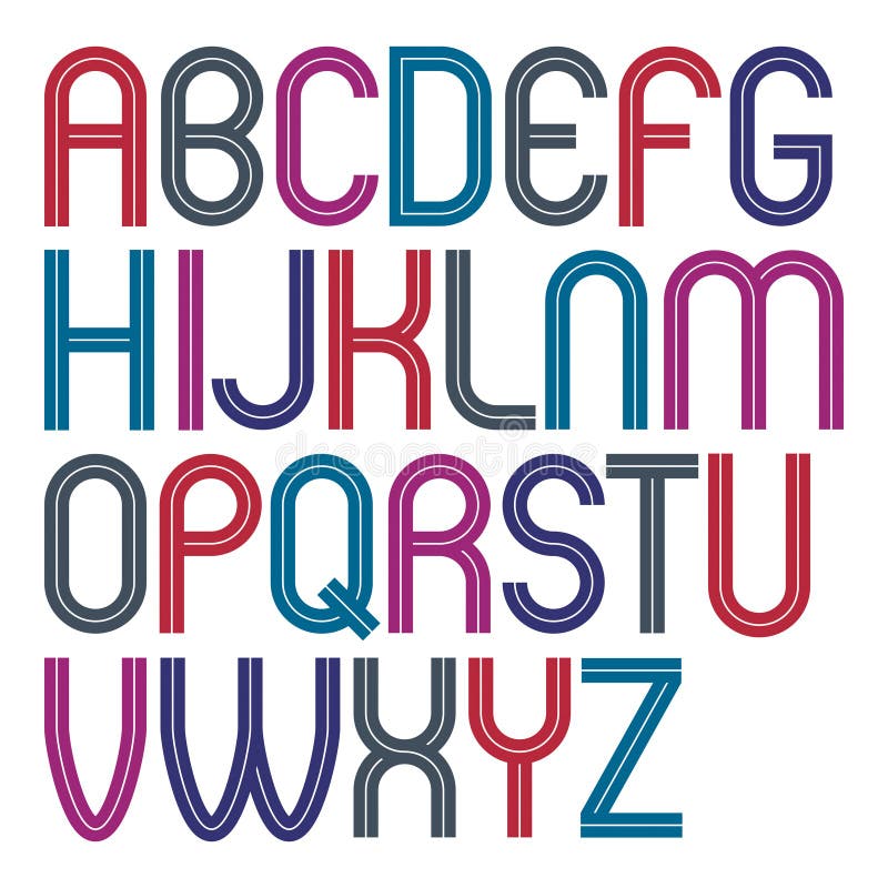Vector Upper Case Rounded Alphabet Letters Made with White Lines. Stock ...