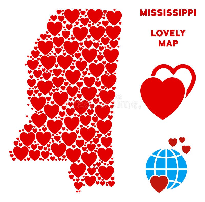 Vector Valentine Mississippi State Map Mosaic De Corazones Ilustración ...