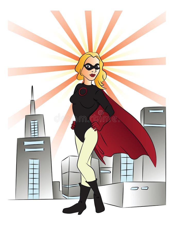 Vector Van Superheldin En Gebouwen Vector Illustratie - Illustration of ...