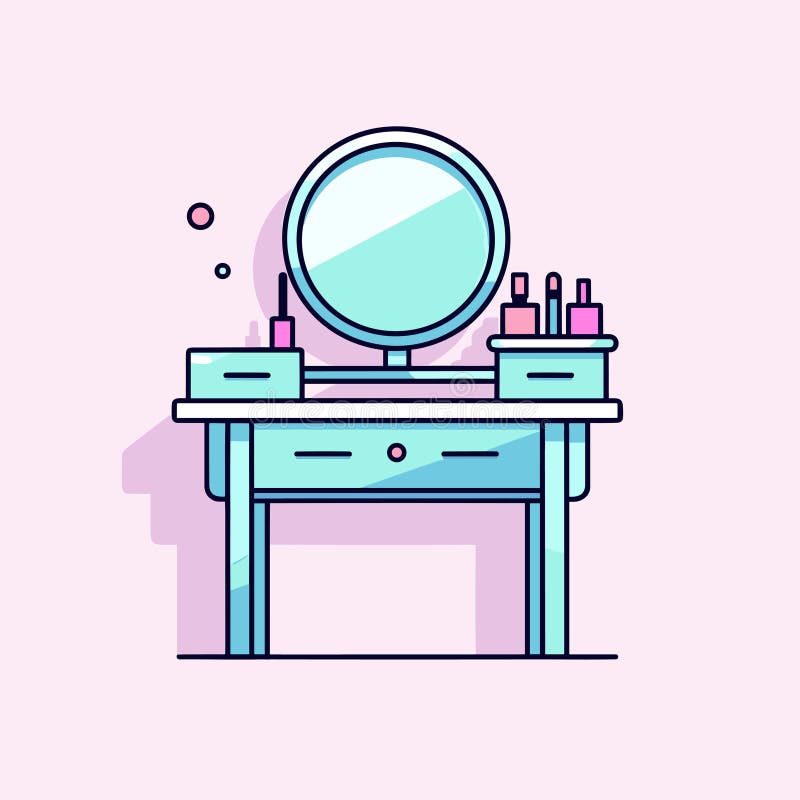 Vector of a Vanity Table with a Mirror and an Assortment of Cosmetics ...
