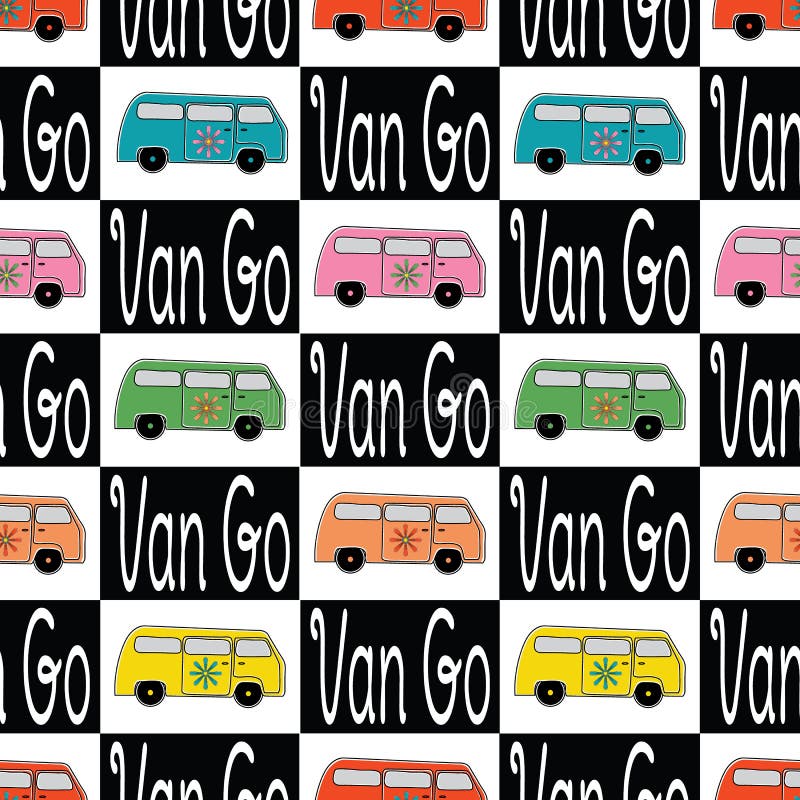 Vector Vans in Orange Green Red Yellow and Blue on White and Black ...