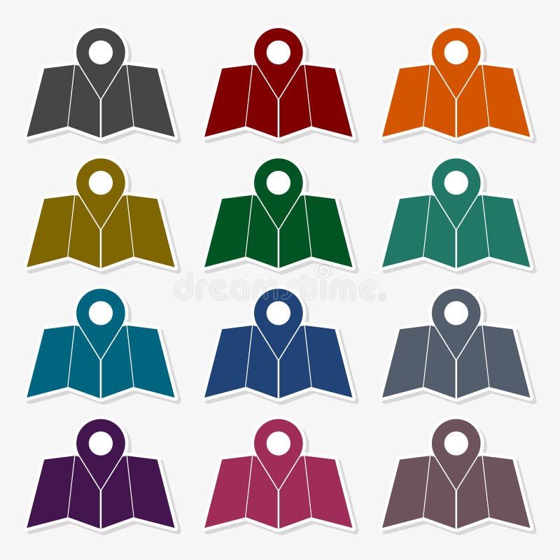 Vector Various Color Map Icons with Navigation Symbols Stock Vector ...