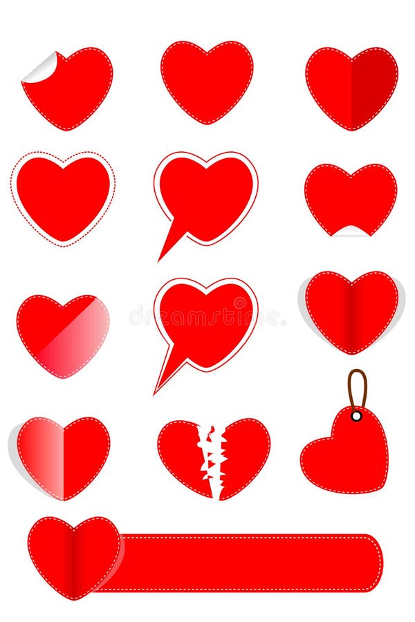 Various Style of Red Love Shape Isolated on White Stock Vector ...