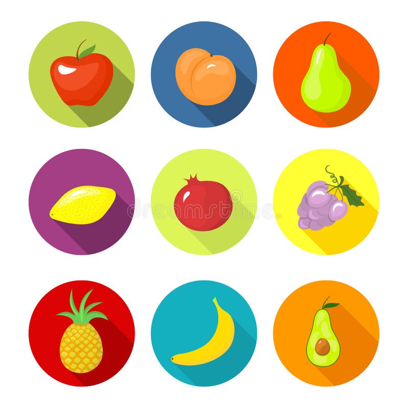 Vector Vastgestelde Ronde Pictogrammen Met Fruit Vector Illustratie ...
