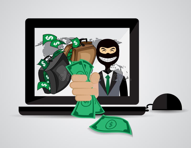 Thief Stealing Money By Computer Online Stock Vector - Illustration of ...