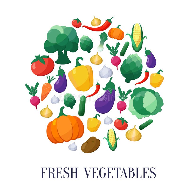 Vector Vegetables Flat Style Set in Circle Shape Stock Vector ...