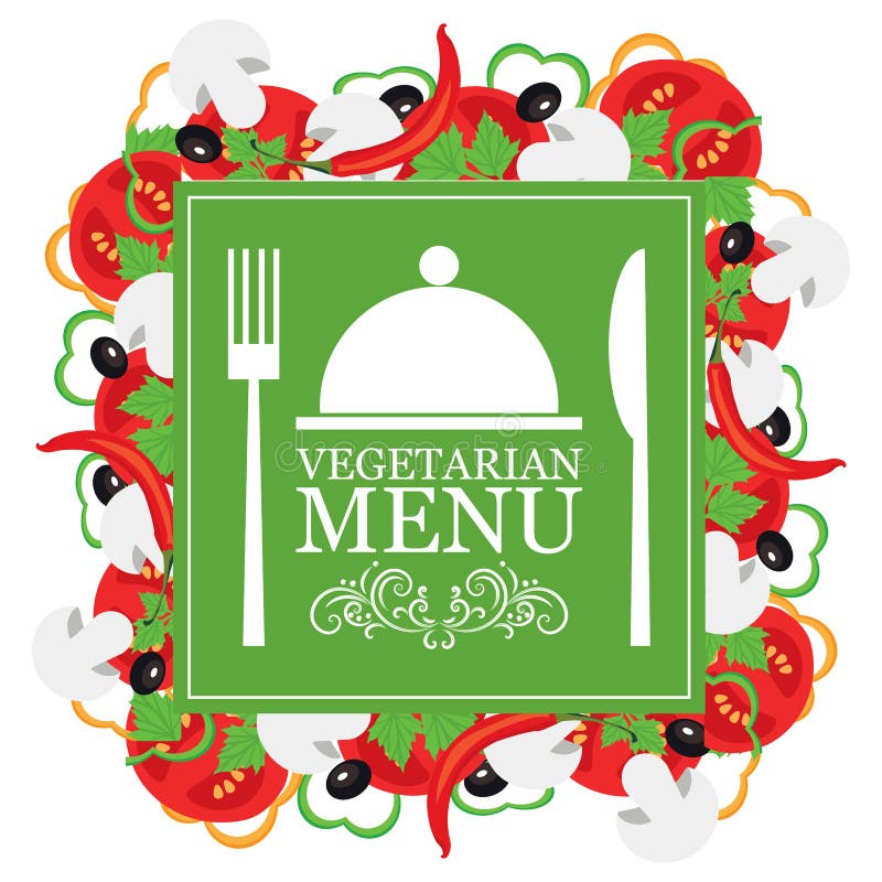 Vegetarian Menu Hand Lettering Cover on Creative Vegetables Backdrop ...