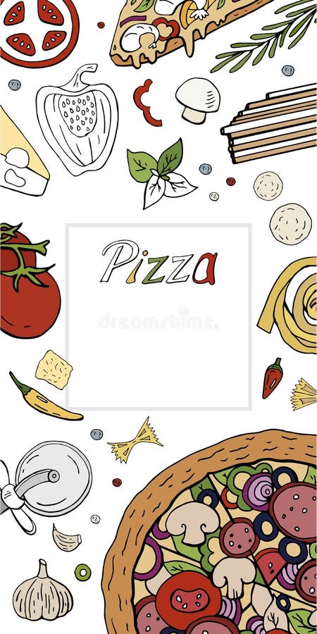 Vector Vertical Italian Pizza Menu Banner on White. Pizza Menu with ...