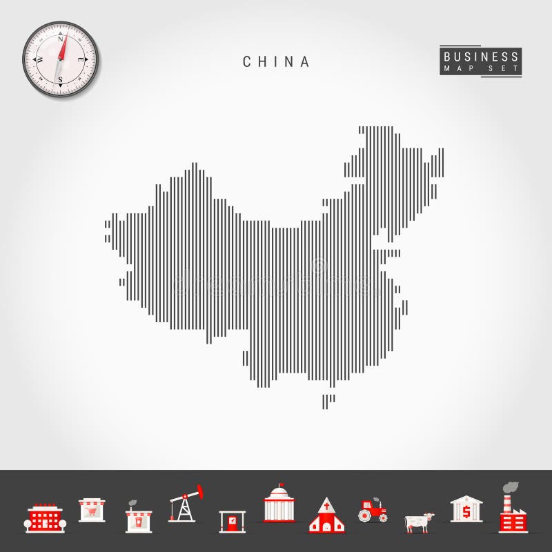 Vector Vertical Lines Map of China. Striped Silhouette of China ...