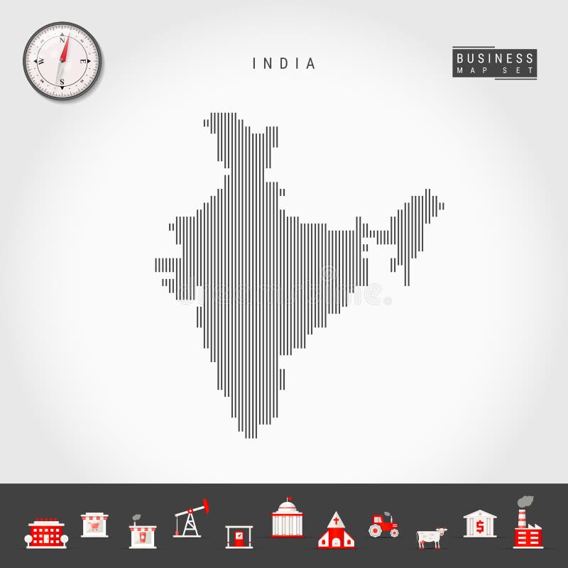 Vector Vertical Lines Map of India. Striped Silhouette of India ...