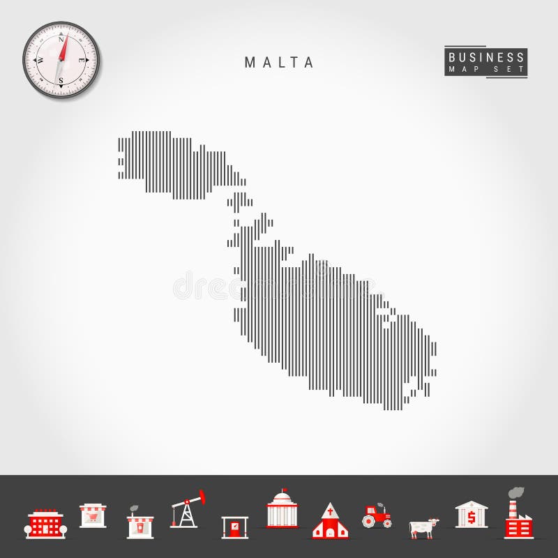 Vector Vertical Lines Map of Malta. Striped Silhouette of Malta ...