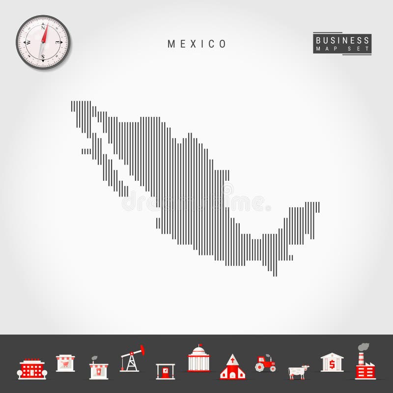 Vector Vertical Lines Map of Mexico. Striped Silhouette of Mexico ...