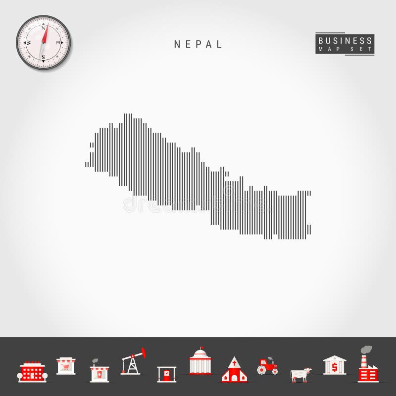 Vector Vertical Lines Map of Nepal. Striped Silhouette of Nepal ...