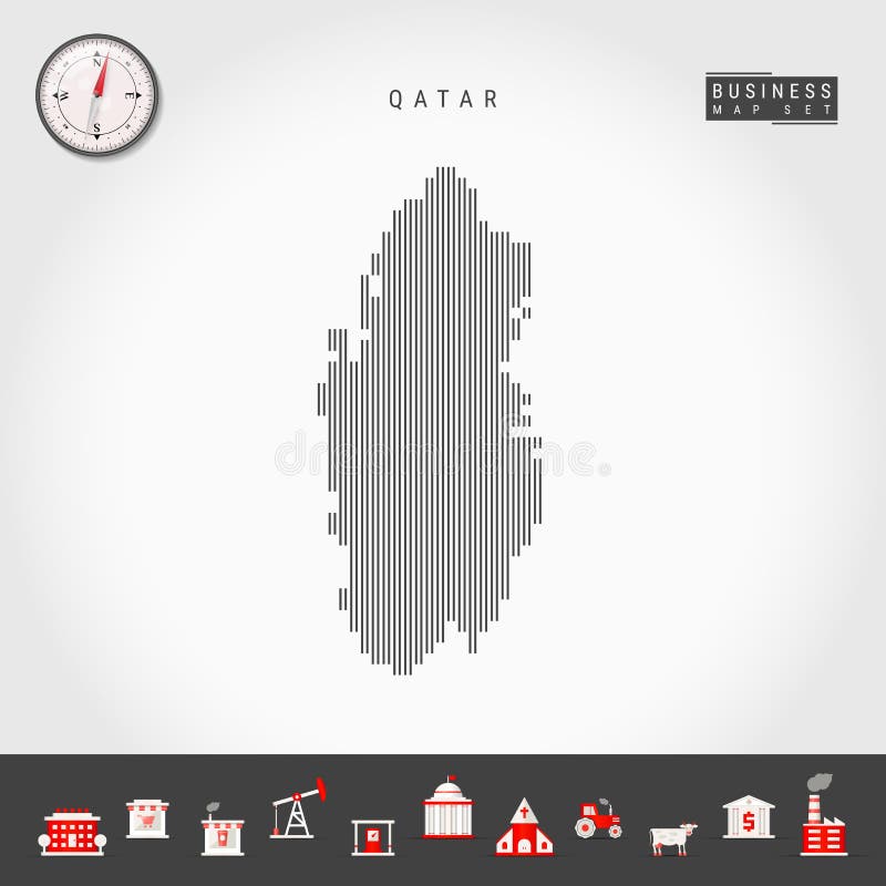 Vector Vertical Lines Map of Qatar. Striped Silhouette of Qatar ...