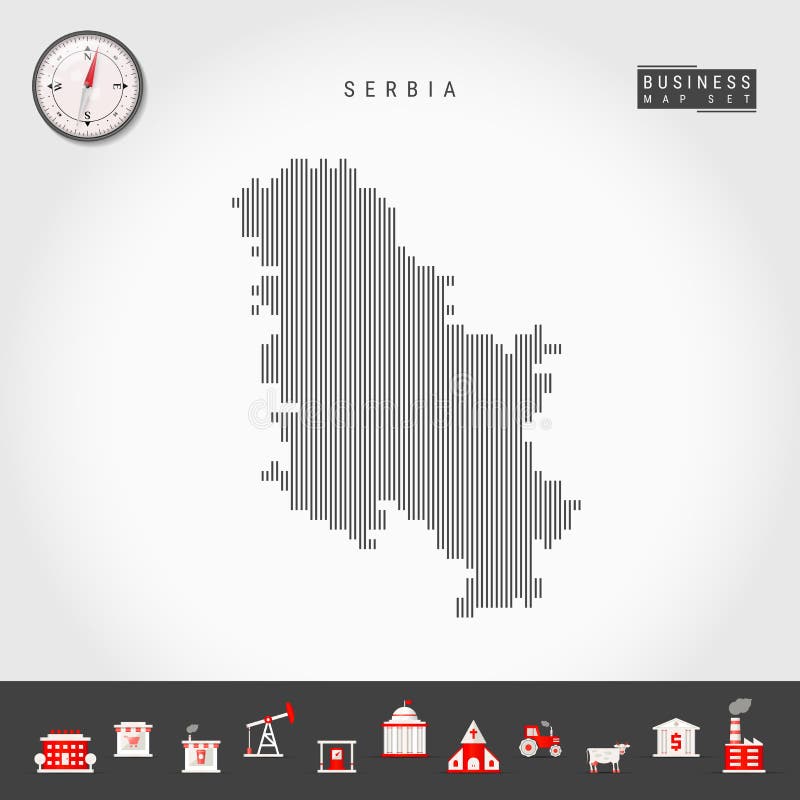 Vector Vertical Lines Map Of Serbia Striped Silhouette Of Serbia Realistic Compass Business