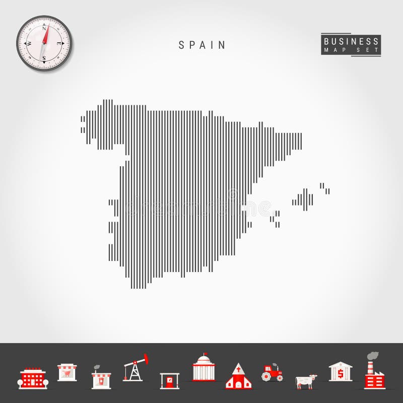 Vector Vertical Lines Map of Spain. Striped Silhouette of Spain ...