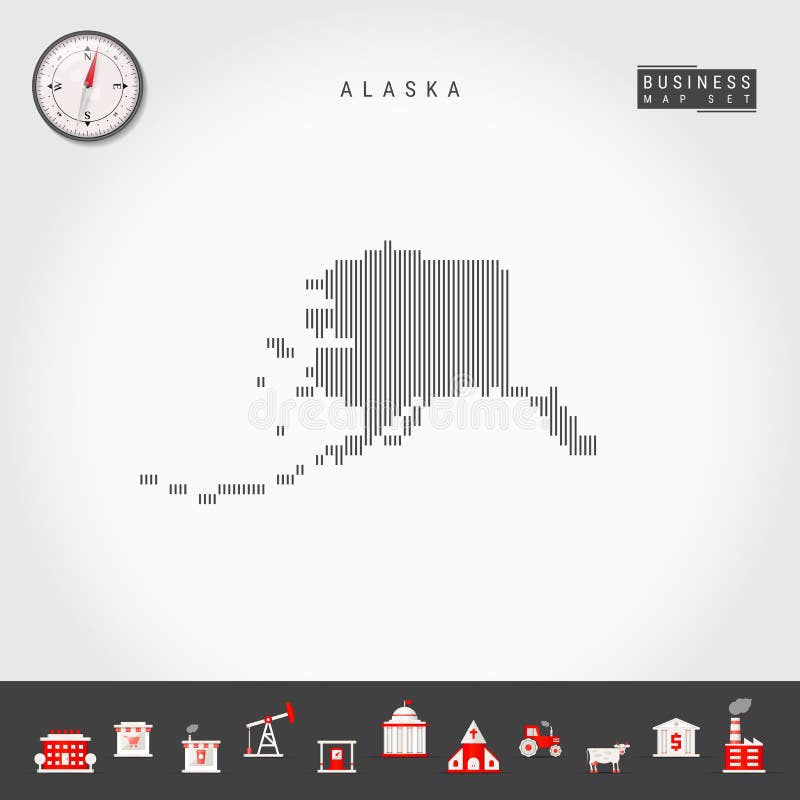 Vector Vertical Lines Pattern Map of Alaska. Striped Simple Silhouette ...