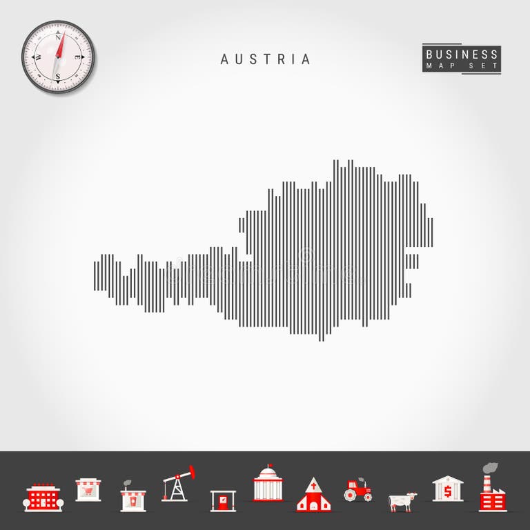 Vector Vertical Lines Map of Austria. Striped Silhouette of Austria ...