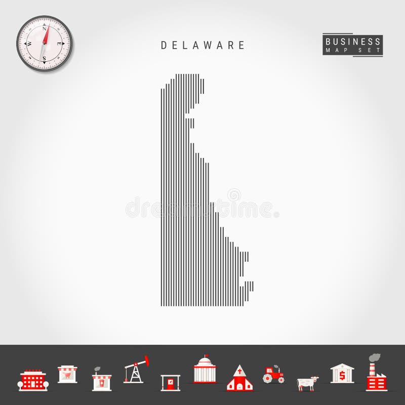 Vector Vertical Lines Pattern Map of Delaware. Striped Silhouette of ...
