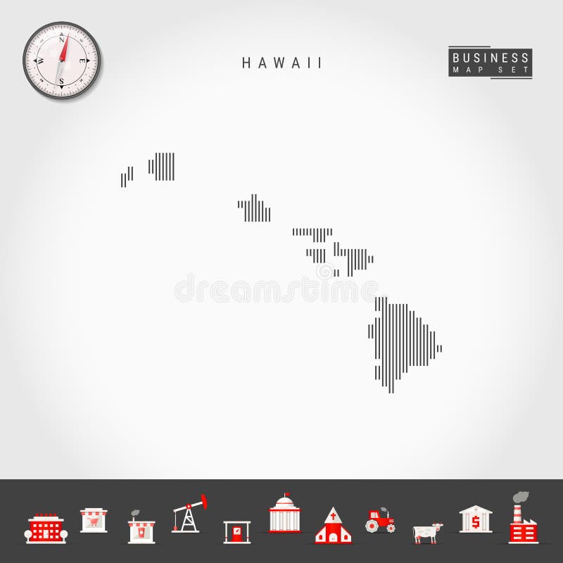 Vector Vertical Lines Pattern Map of Hawaii. Striped Silhouette of ...