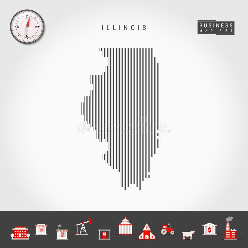 Vector Vertical Lines Pattern Map of Illinois. Striped Silhouette of ...