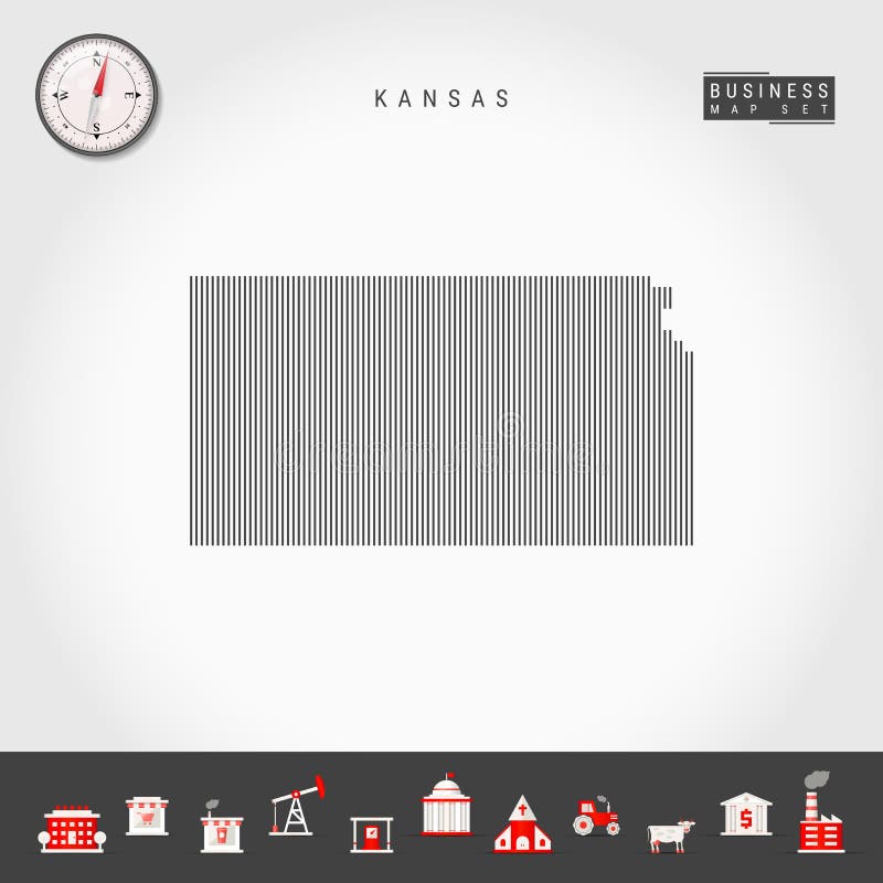 Vector Vertical Lines Pattern Map of Kansas. Striped Silhouette of ...