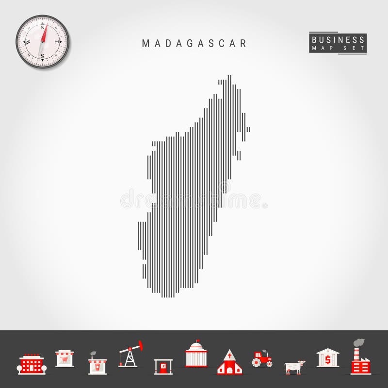 Vector Vertical Lines Map of Madagascar. Striped Silhouette of ...