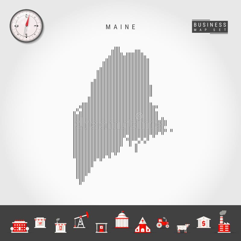 Vector Vertical Lines Pattern Map of Maine. Striped Silhouette of Maine ...
