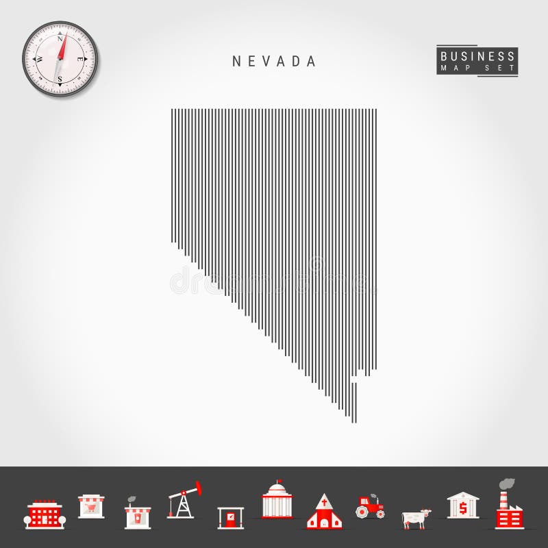 Vector Vertical Lines Pattern Map of Nevada. Striped Silhouette of ...