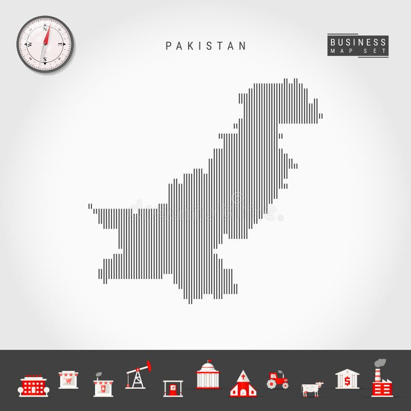 Vector Vertical Lines Map of Pakistan. Striped Silhouette of Pakistan ...