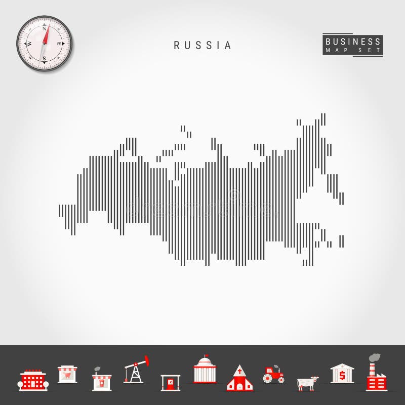 Vector Vertical Lines Map of Russia. Striped Silhouette of Russian ...