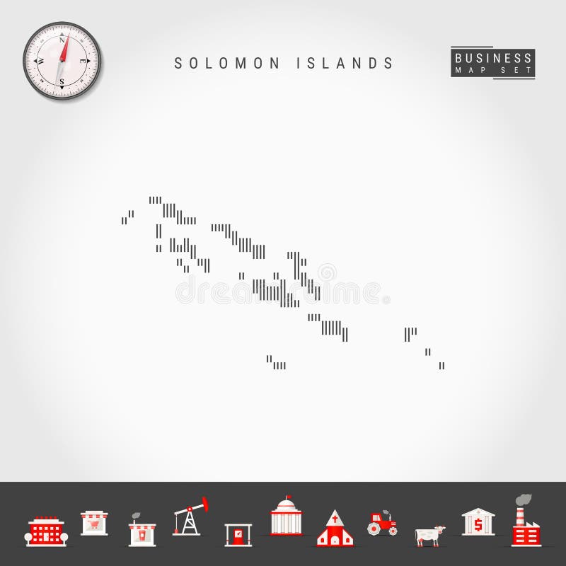 Vector Vertical Lines Map of Solomon Islands. Striped Silhouette of ...