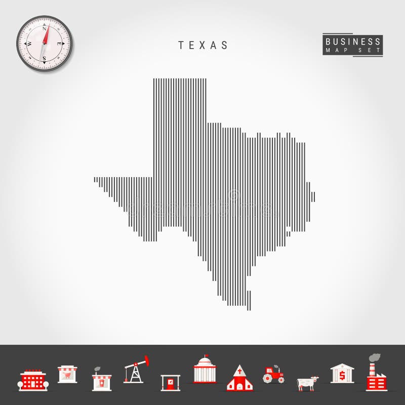 Vector Vertical Lines Pattern Map of Texas. Striped Silhouette of Texas ...