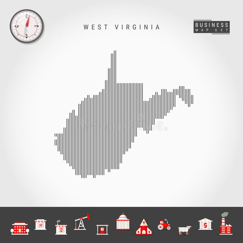 Vector Vertical Lines Pattern Map of West Virginia. Striped Silhouette ...