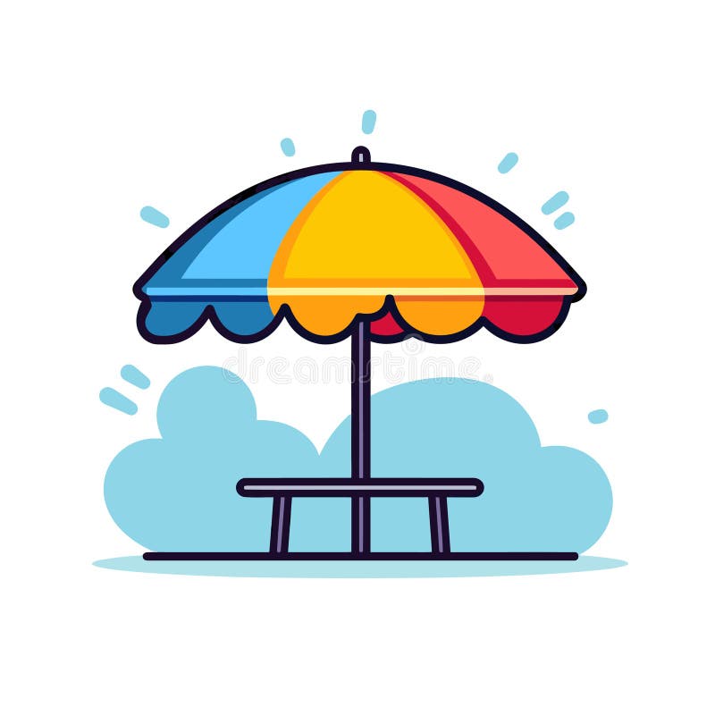 Vector of a Vibrant Umbrella Resting on a Bench, Creating a Colorful ...