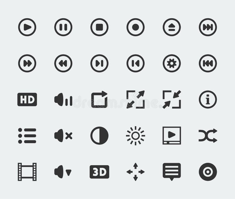 Vector Video Player Icons Set Stock Vector - Illustration of menu ...