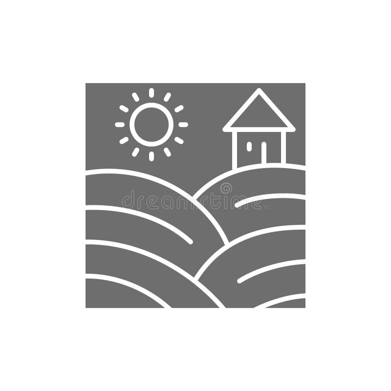 Vector Vineyard Fields with Grapes Grey Icon. Stock Vector ...