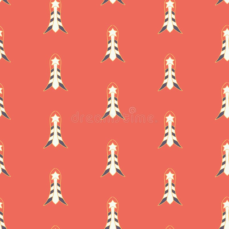 Vector Vintage Comet Rockets on Red Seamless Pattern Background. Stock ...