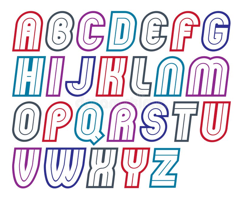 Vector Of Modern Alphabet Letters And Numbers Parallel Lines Stylized