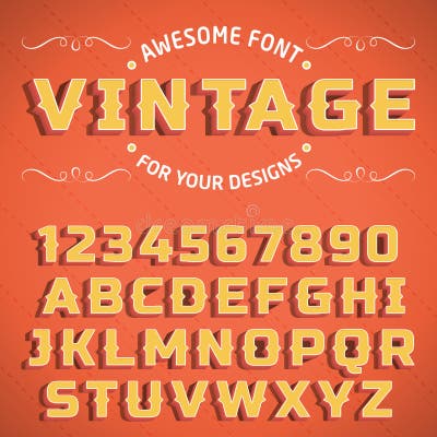 Vector Vintage 3D Font with Shadow Stock Vector - Illustration of ...