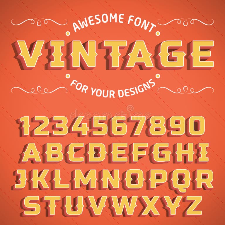 Vector Vintage 3D Font with Shadow Stock Vector - Illustration of ...