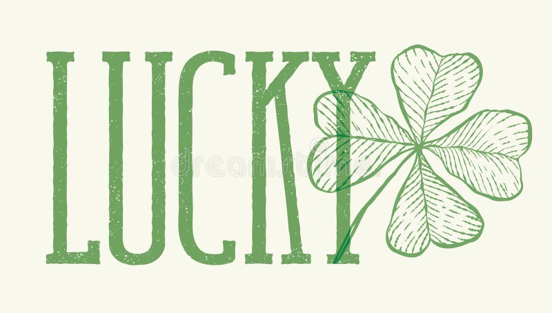 Vector Vintage Emblem of Text Lucky and Four Leaf Clover. Vintage ...