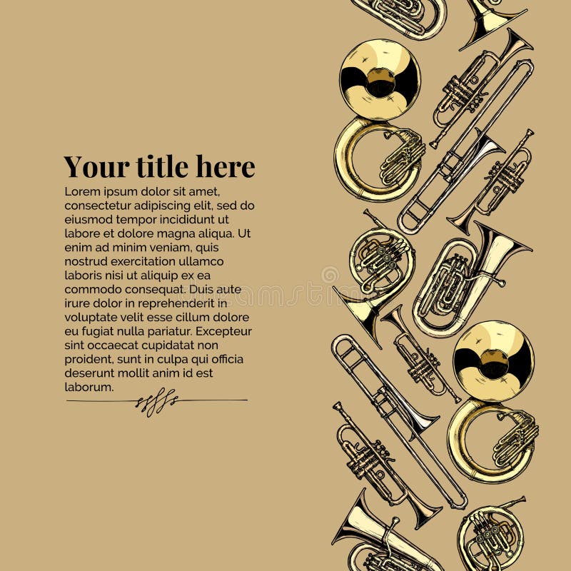 Template with Brass Musical Instrument Stock Vector - Illustration of ...