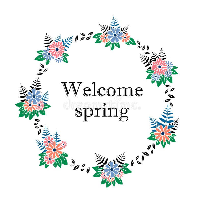 Vintage Floral Frame with Text Inside Welcome Spring on a White ...