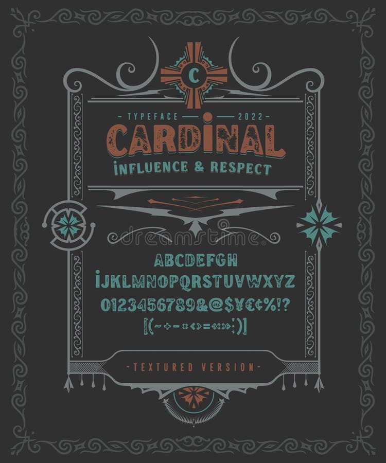 Vector Vintage Font Cardinal. Letters and Numbers Stock Vector ...
