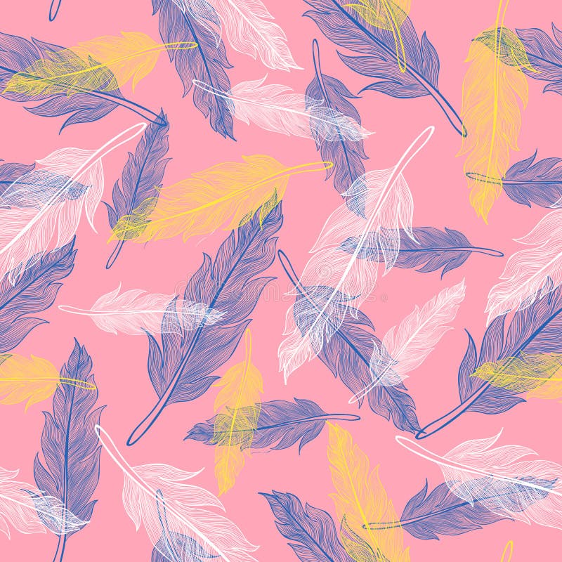 Vector Vintage Seamless Feather Pattern Stock Vector - Illustration of ...