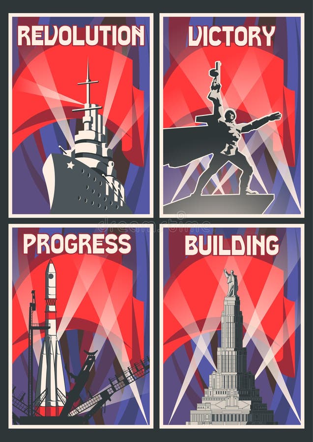 Set of Soviet Propaganda Posters Stock Illustration - Illustration of ...