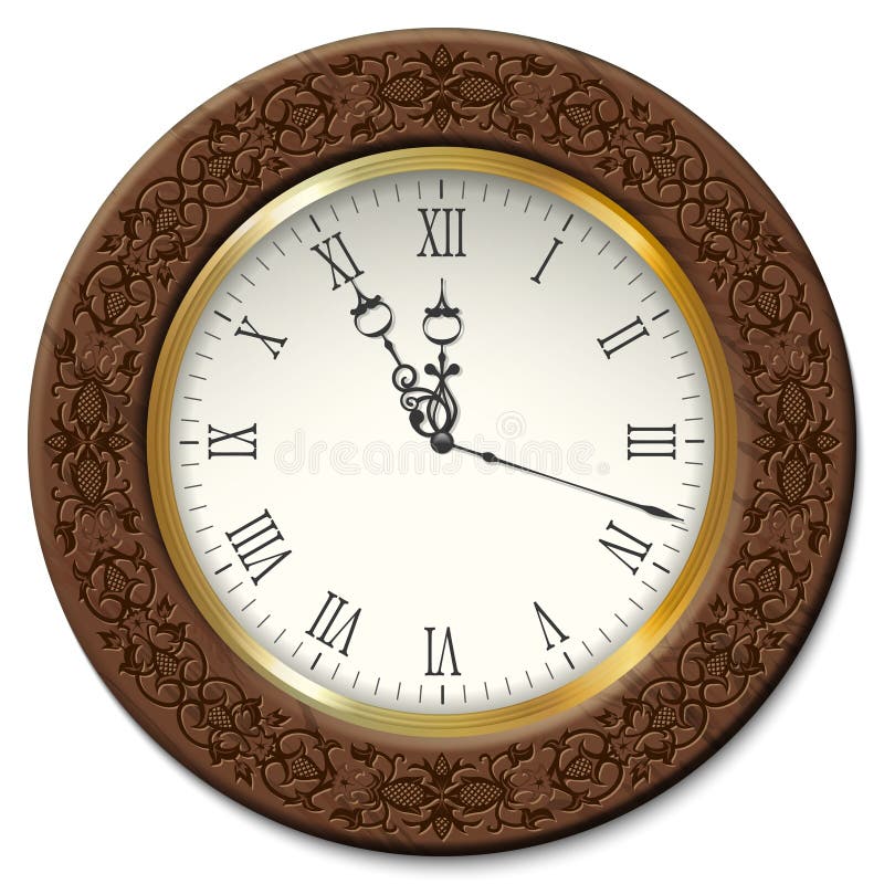 Vector Vintage Wall Clock with Wooden Decorative Frame Stock Vector ...