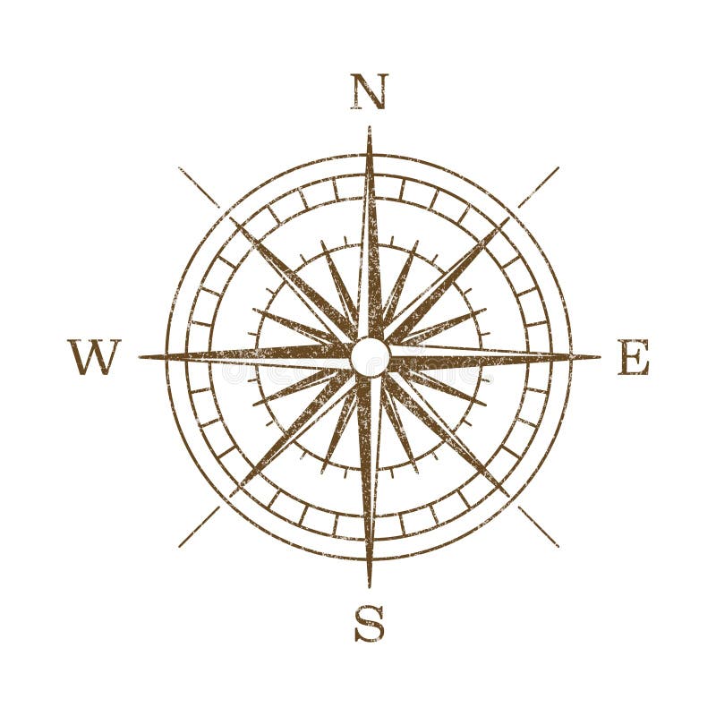 Vector Vintage Wind Rose Symbol, Compass Icon Closeup, Isolated Stock ...